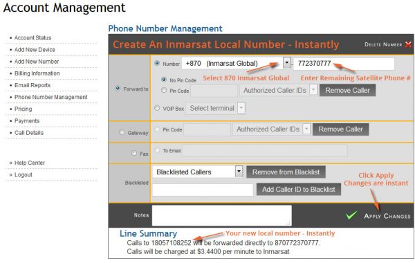 Local Phone Numbers for Inmarsat / Iridium - Ground Control