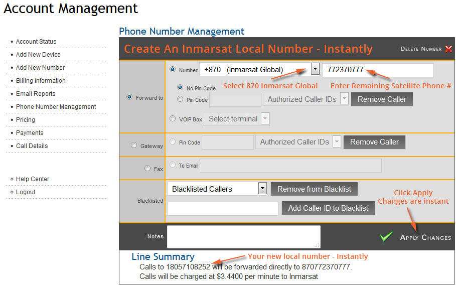 Local Phone Numbers for Inmarsat / Iridium - Ground Control